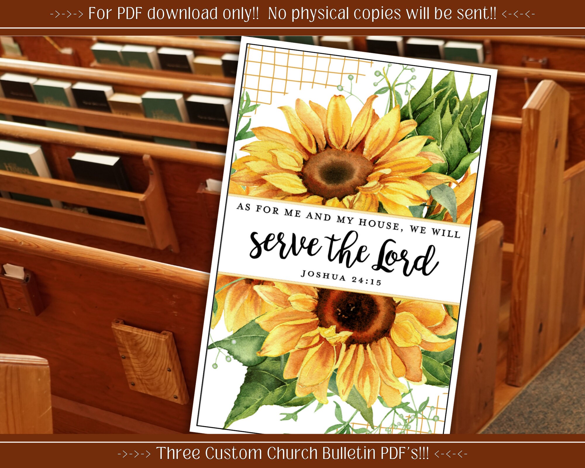 Sunflower Church Bulletin Cover: Bible Verse Greeting Card (PDF ...