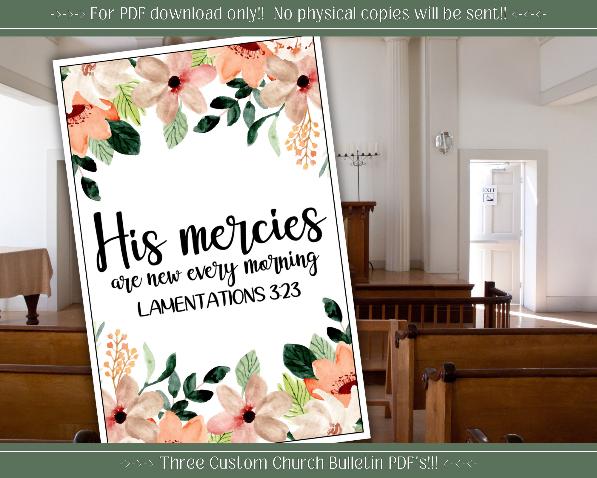 Printable Church Bulletin Cover Spring Floral Greeting Card Download ...