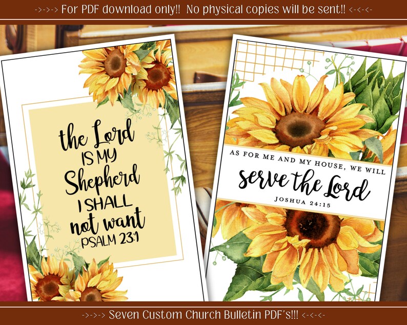 Sunflower Church Bulletin Cover: Bible Verse Greeting Card (PDF ...