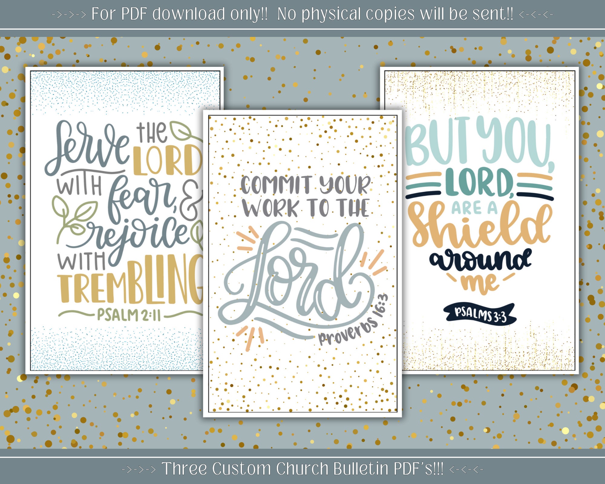 Printable Church Bulletin Cover Blue Gold Modern Download Events Bible ...