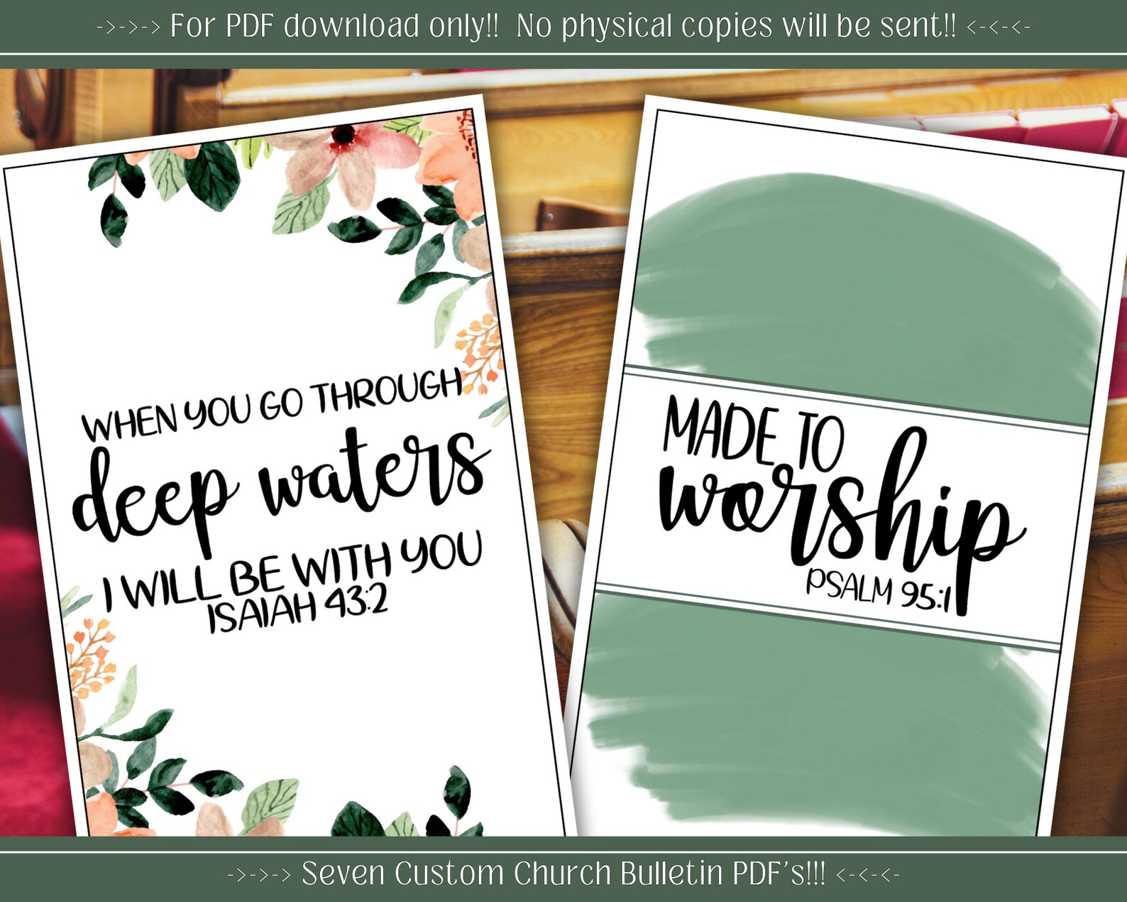 Printable Church Bulletin Cover Spring Floral Greeting Card Download ...