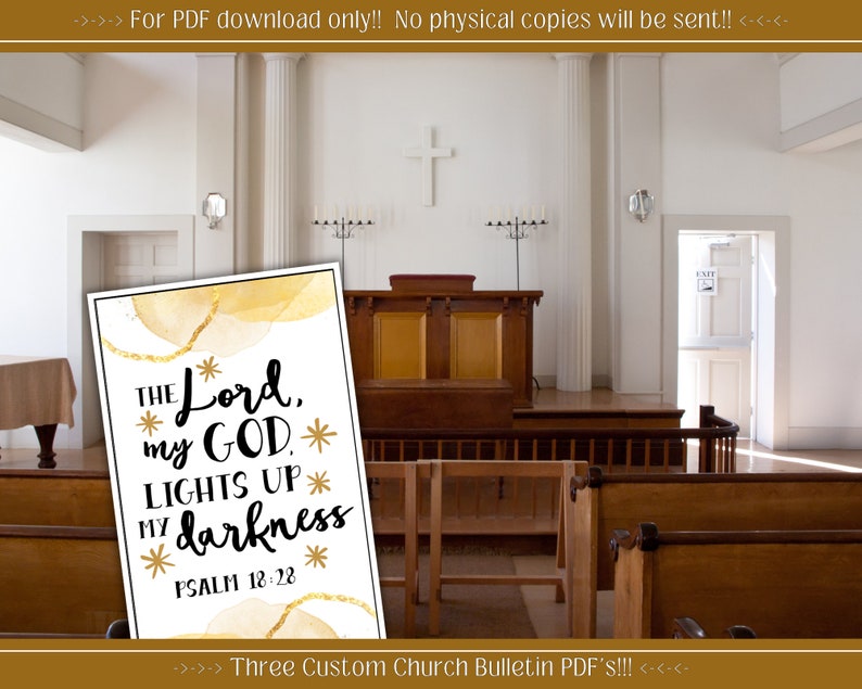 Printable Church Bulletin Cover Golden Glitter Download Events Bible ...