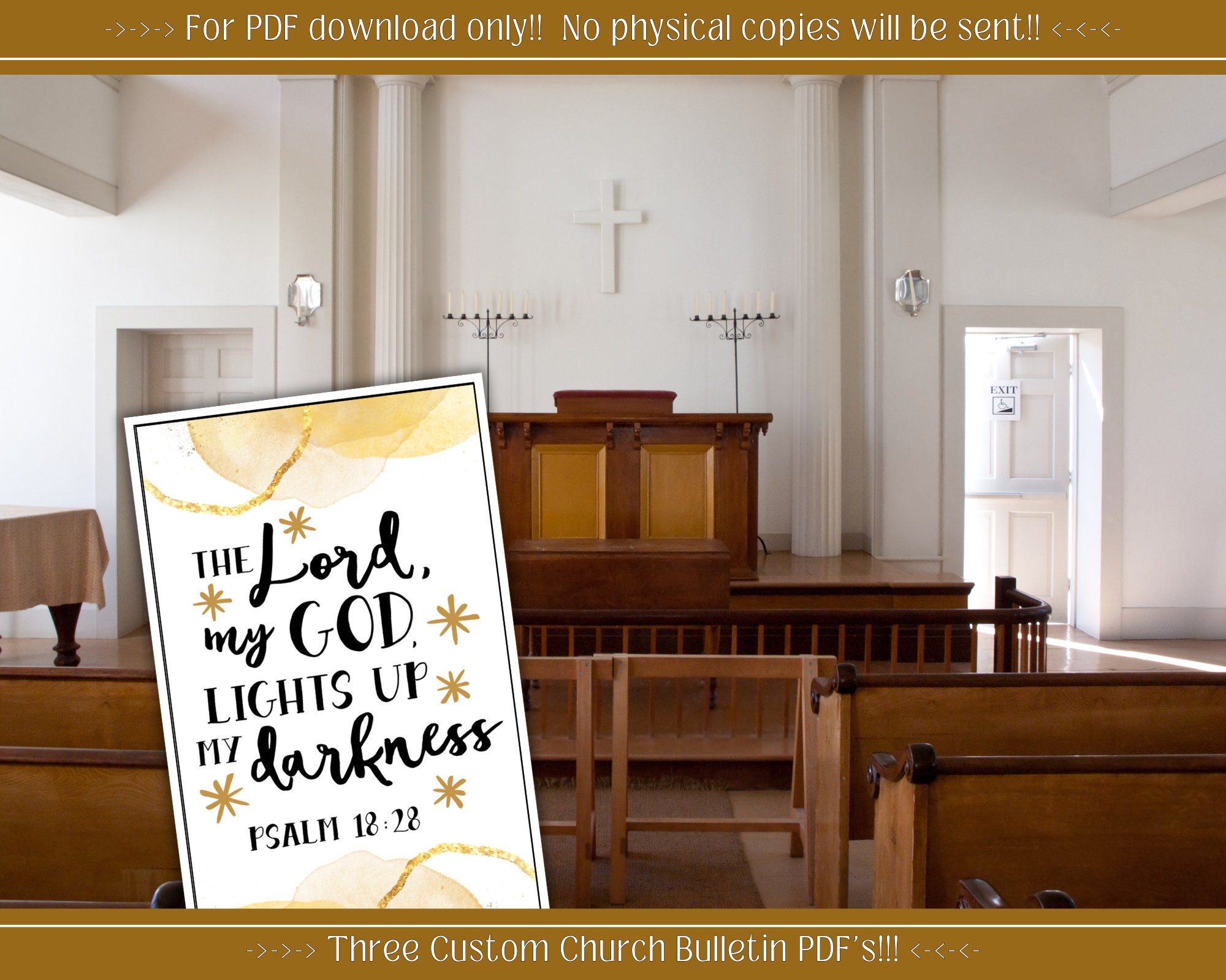 Printable Church Bulletin Cover Golden Glitter Download Events Bible ...