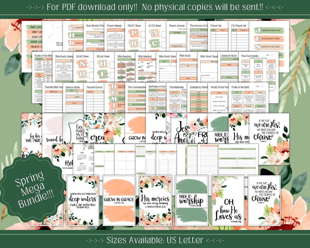 MEGA BUNDLE!!! 67 Pages!!! Spring Floral Printable PDF Download Prayer ...