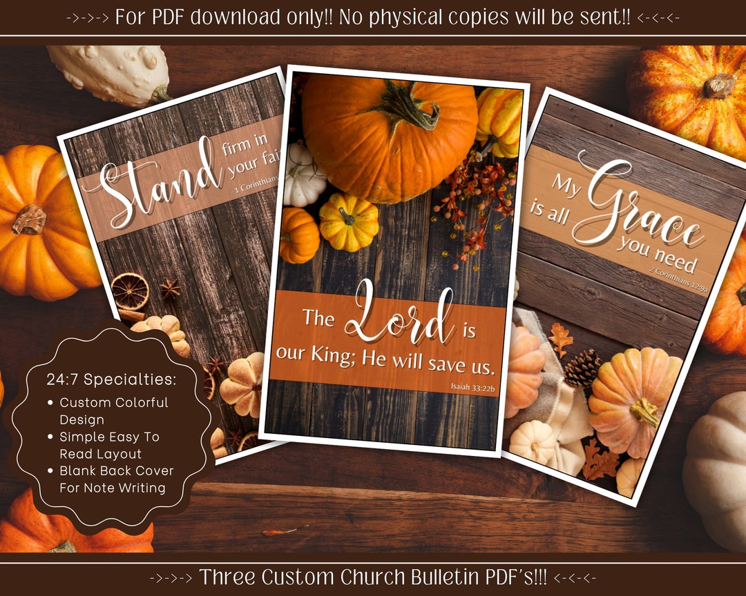 Printable Church Bulletin Cover Fall Pumpkin Rustic Download Events ...