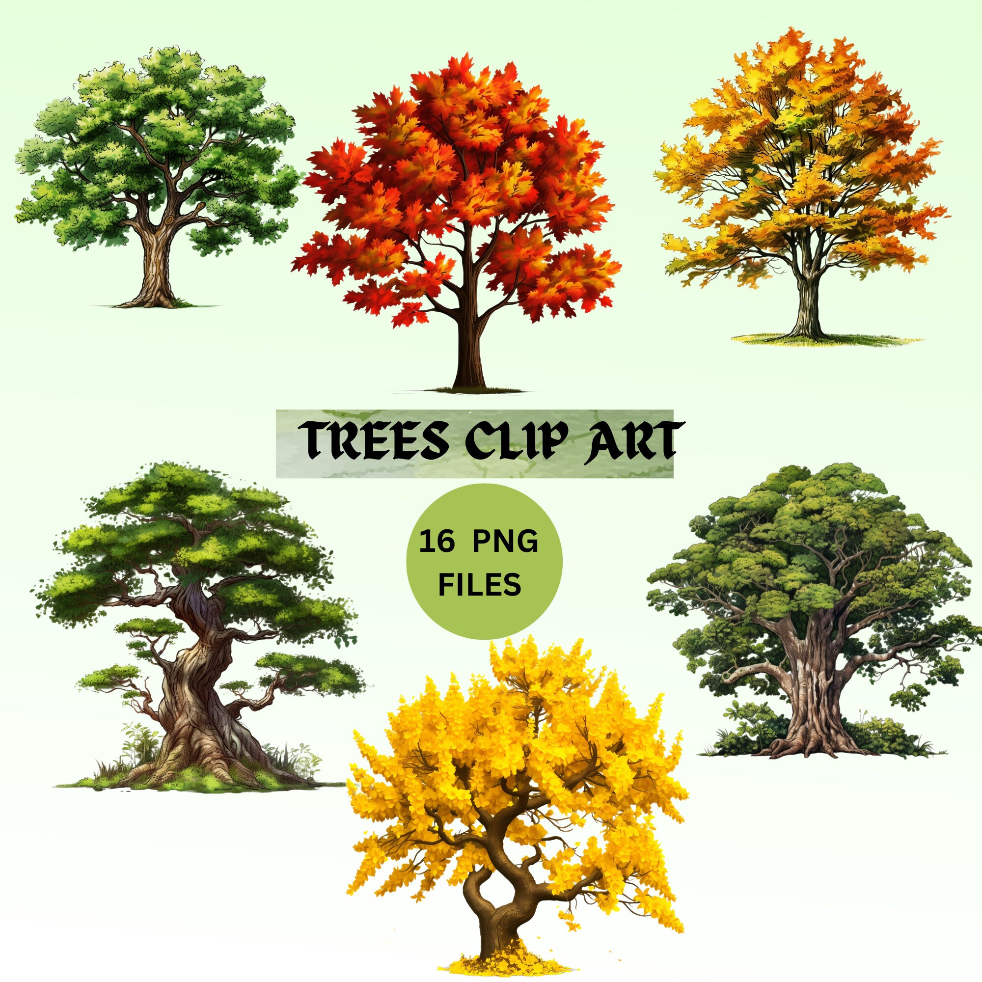 Botanical Trees Clipart Ṇature Landscape Greenery Clip Art DIY Creative ...