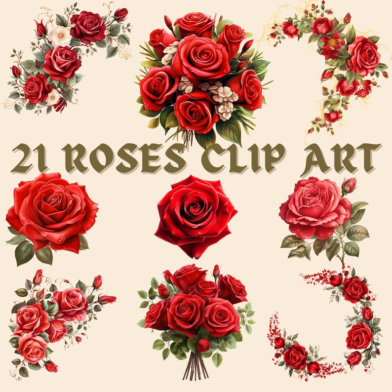 Red Roses Clipart - Elegant Floral Designs -PNG Clip Art Printable ...