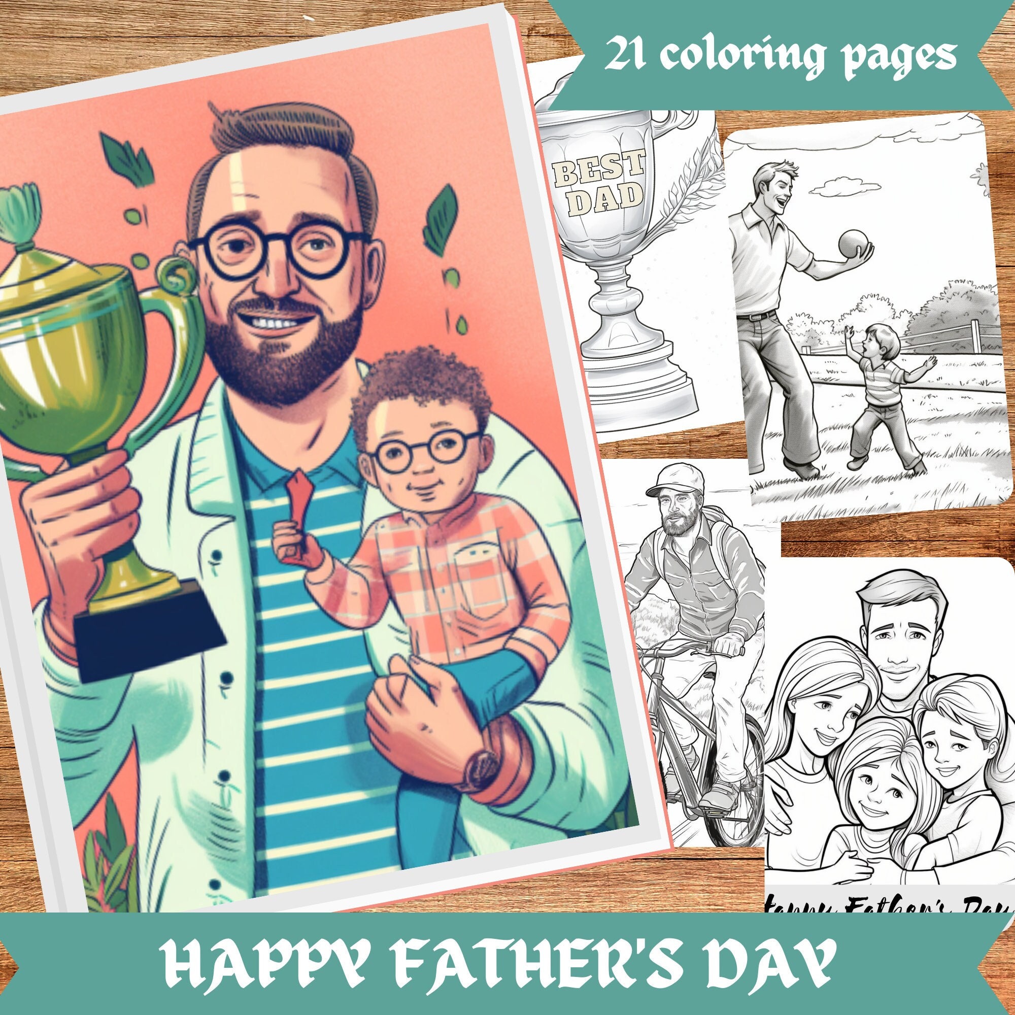 Father's Day Coloring Page for Adults, Kids - 21 Printable Page - Fun ...