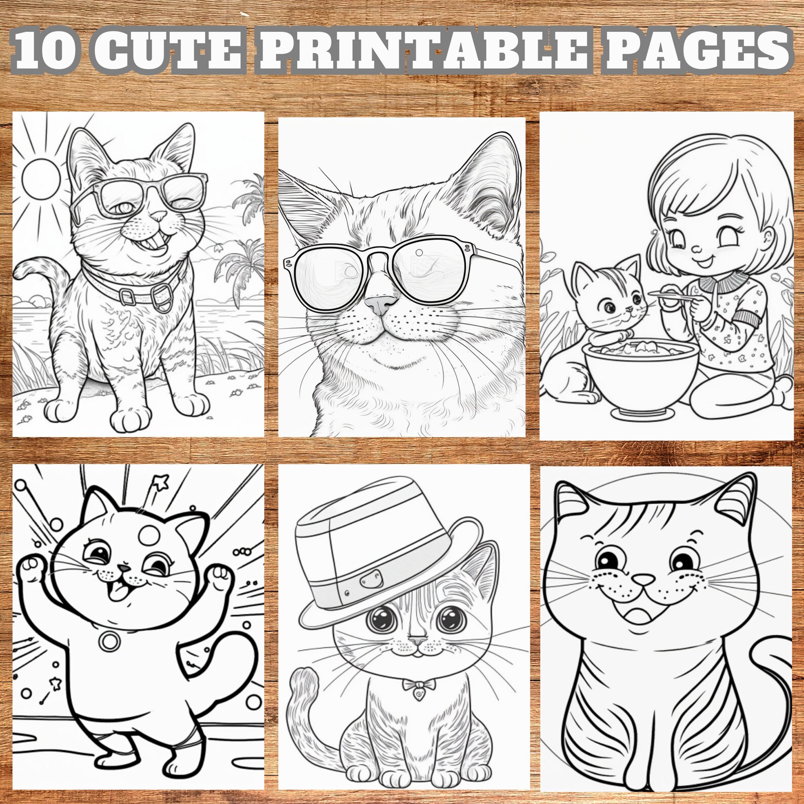 Cat Coloring Pages for Kids - 10 Pages Digital Download - Fun Coloring ...