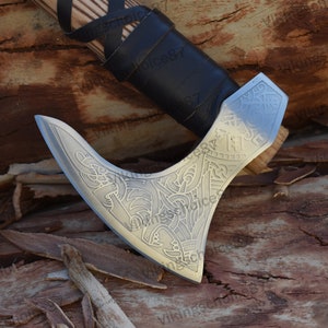 Genuine Viking Bearded Axe-etched Axe Viking Axe With Leather Wrap and ...