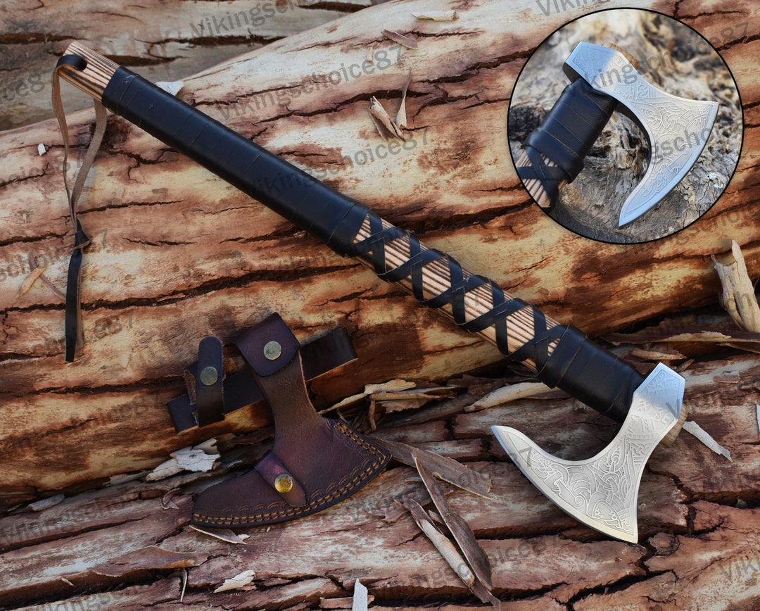 Genuine Viking Bearded Axe-etched Axe Viking Axe With Leather Wrap and ...