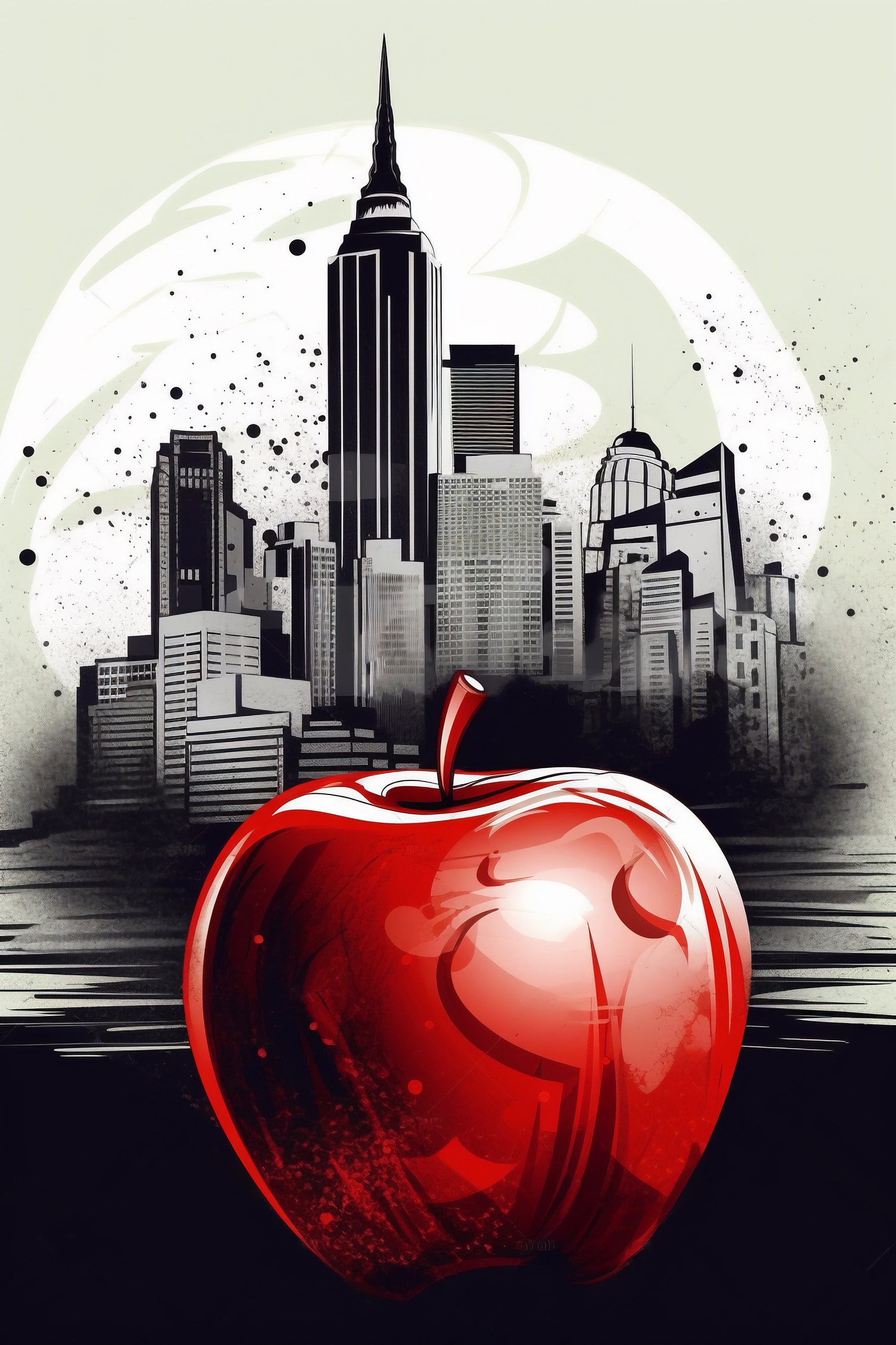NY Crimson Cityscape Red Apple Instant Download - Etsy