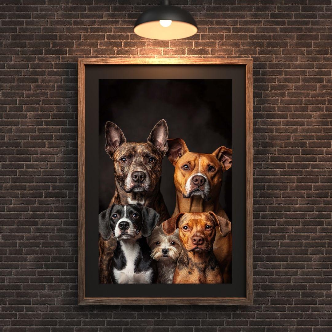 Realistic Dog Family Portrait Set of 4 - Charming Canine Group Wall Art ...