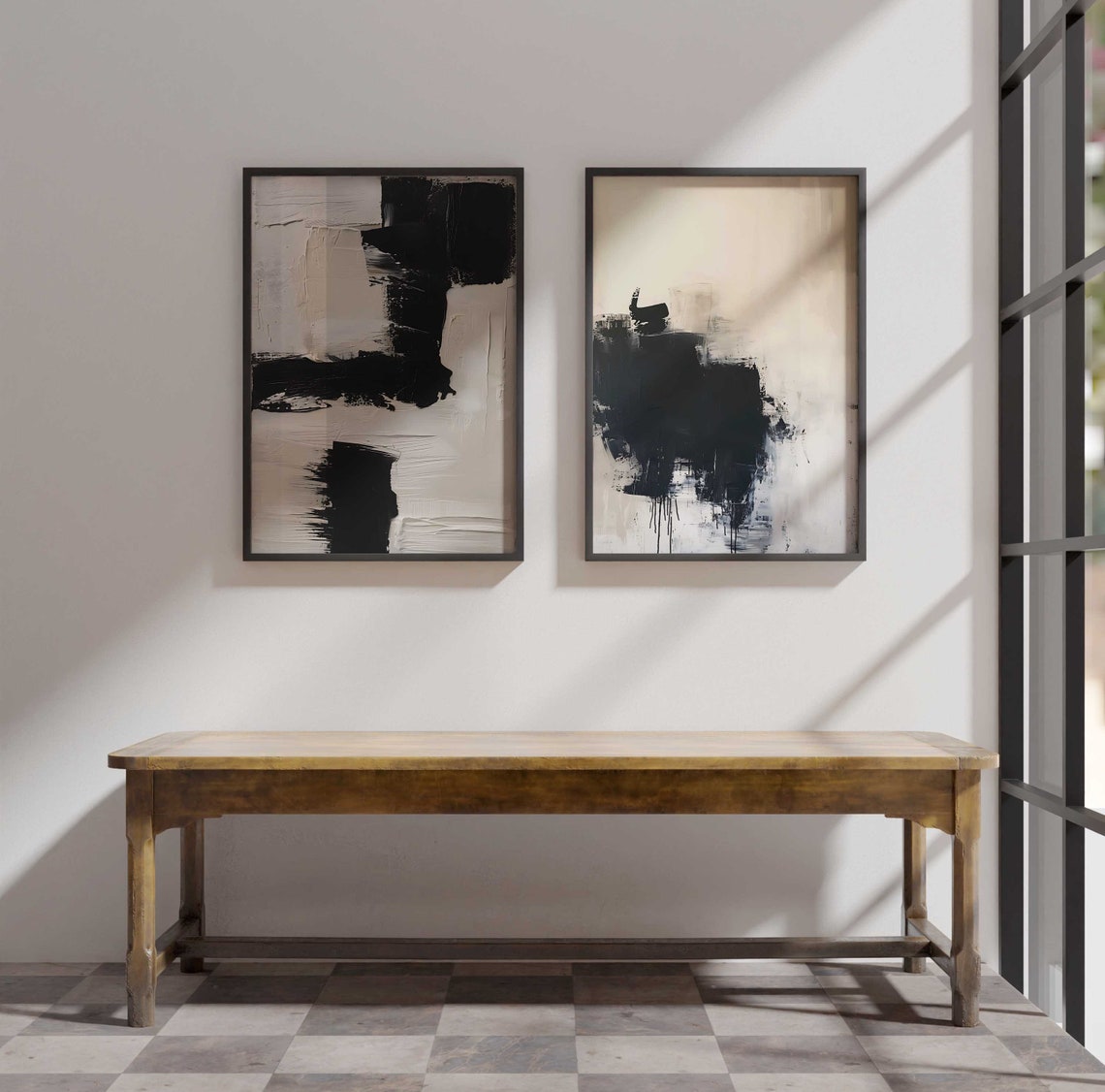 Modern Neutral Abstract Gallery Wall Art Set of 3 Black Beige Neutral ...