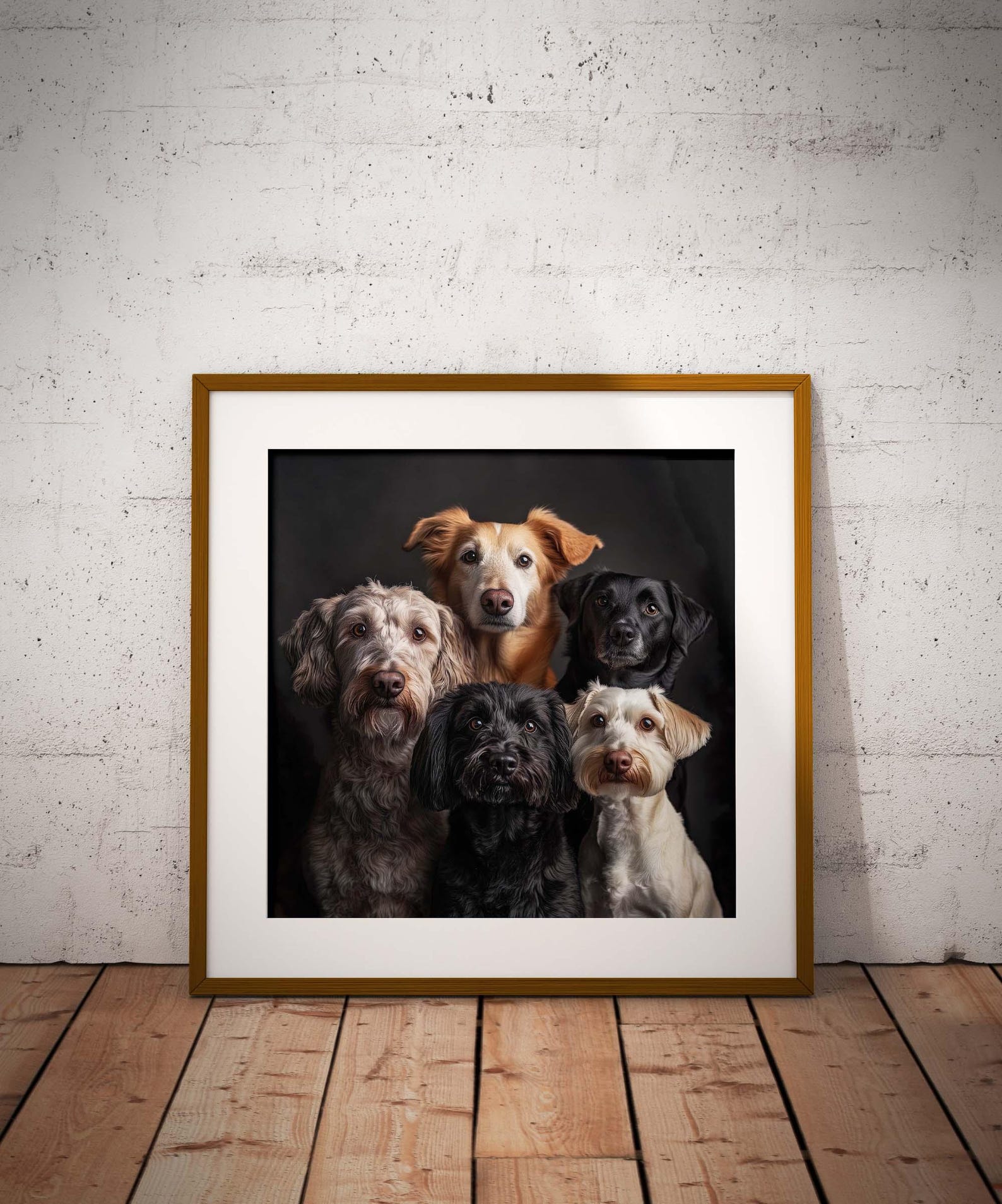 Realistic Dog Family Portrait Set of 4 - Charming Canine Group Wall Art ...