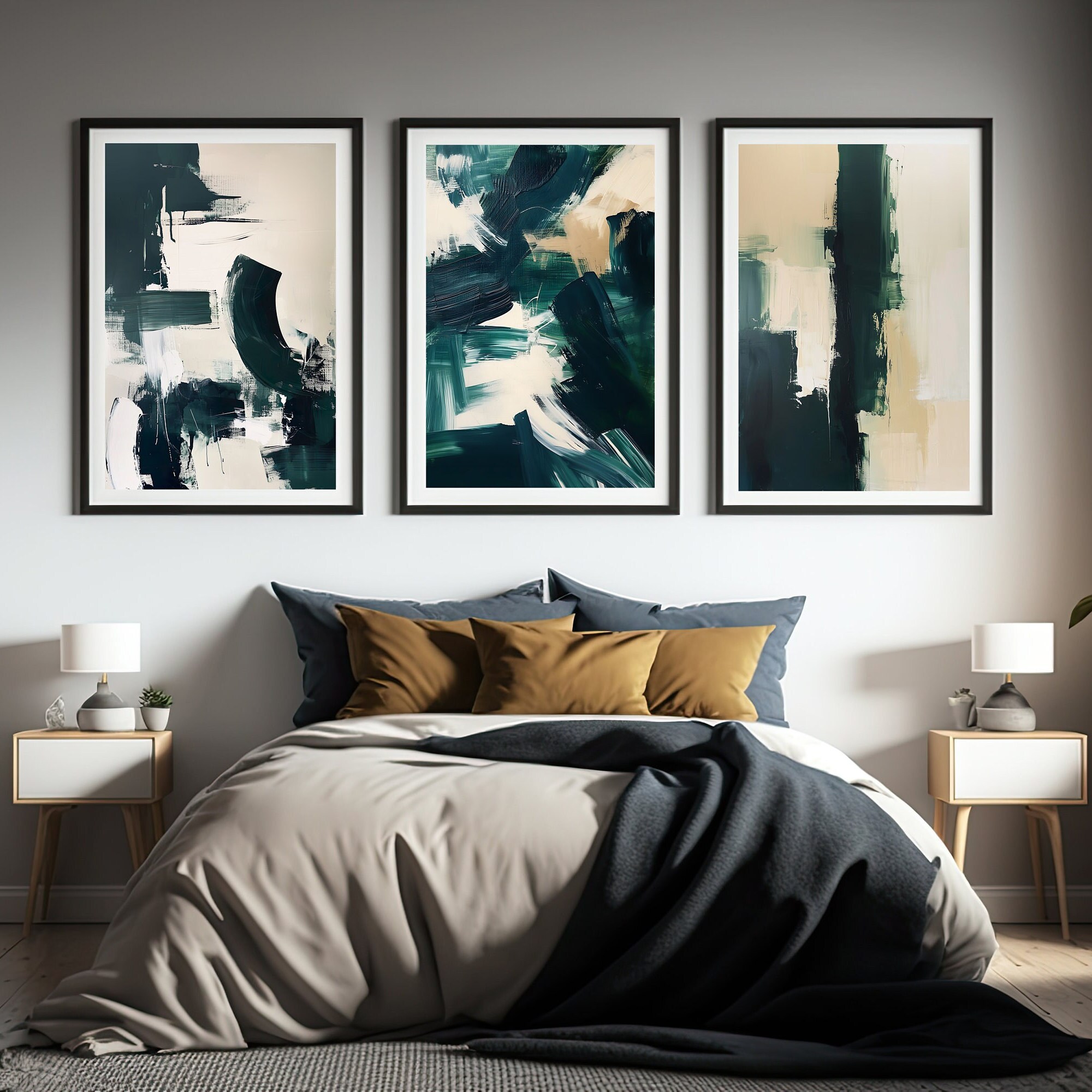 Green Abstract Wall Art, Abstract Art, Print Set of 2 Prints, Modern ...