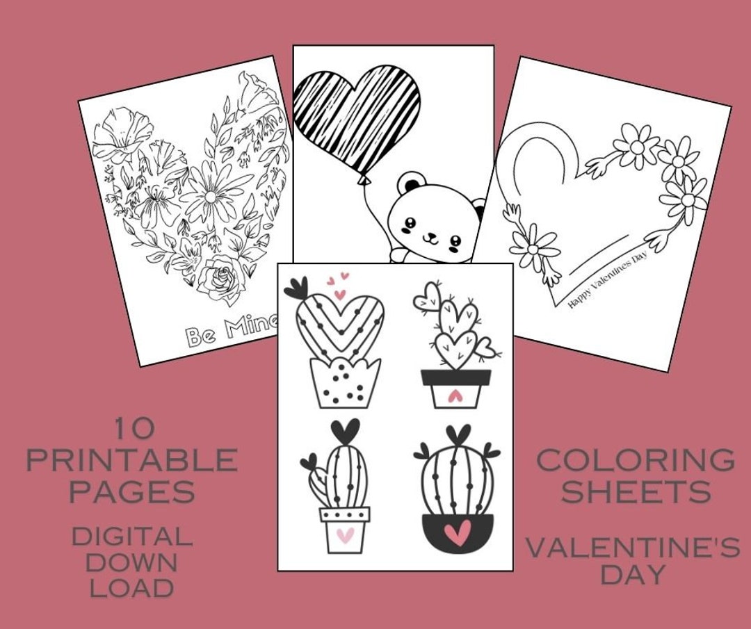 Valentine's Day Digital Coloring Sheets, Printable, Instant Download ...