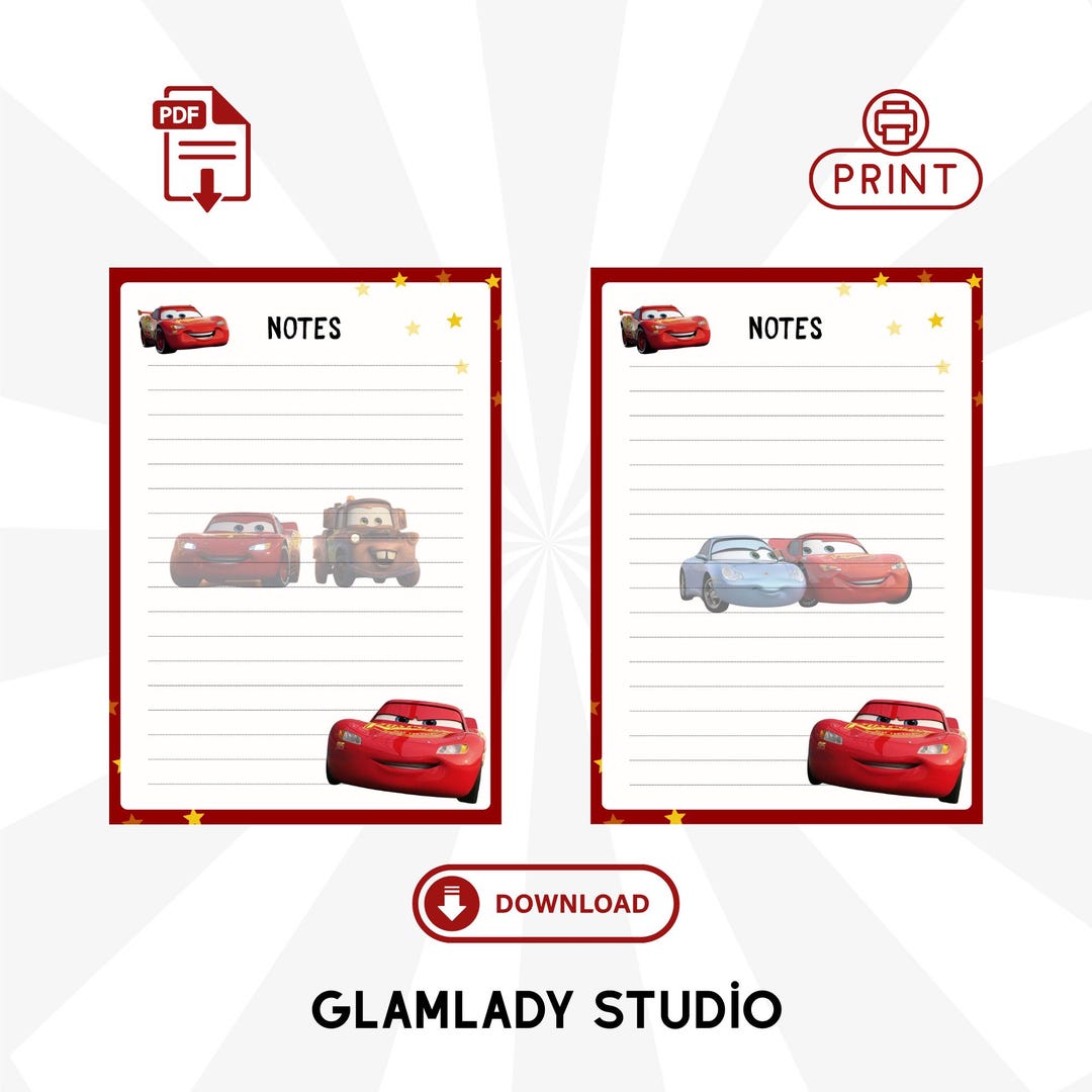 Lightning Mcqueen Desing Note Paper,notes Page Printable,note Paper ...