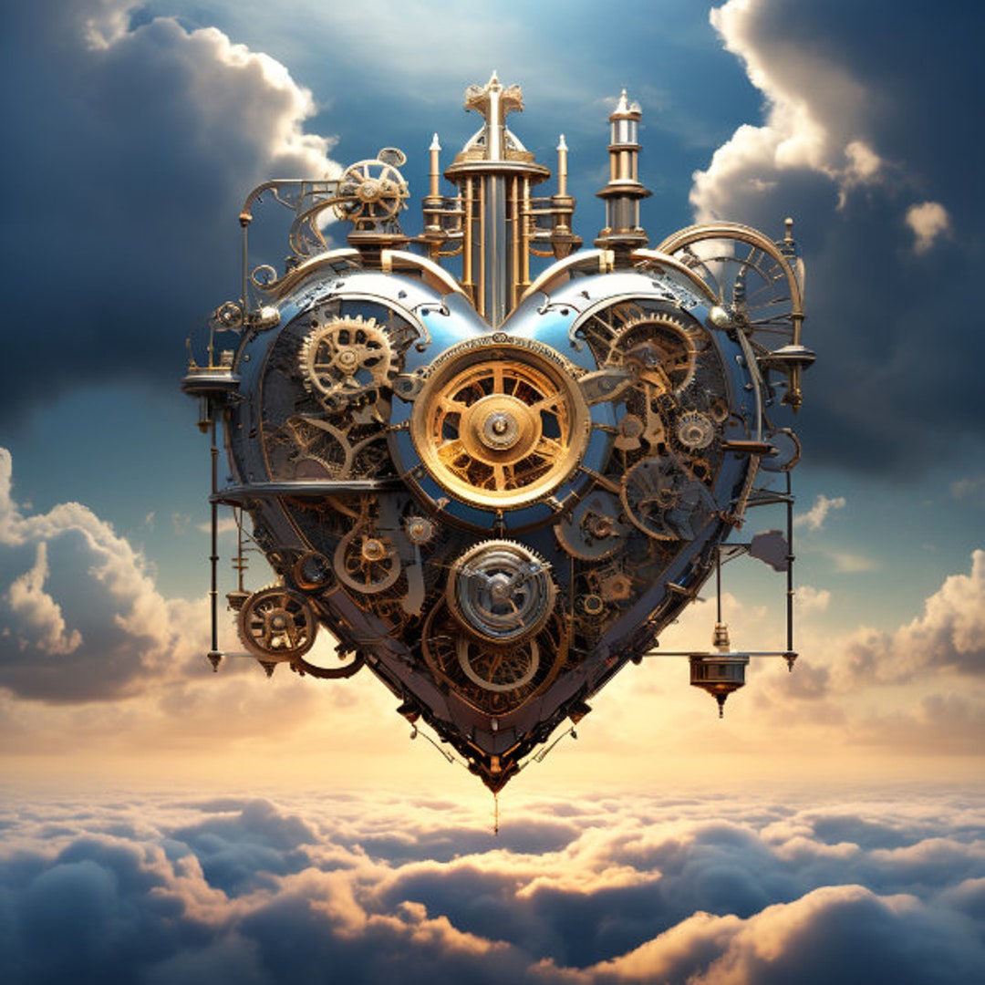 HQ Digital Art - Floating Clockwork Heart - Etsy
