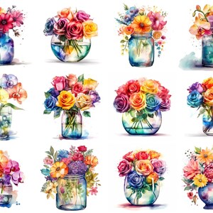 12 Rainbow Flowers Clipart - PNG Files - Transparent BG - Commercial ...