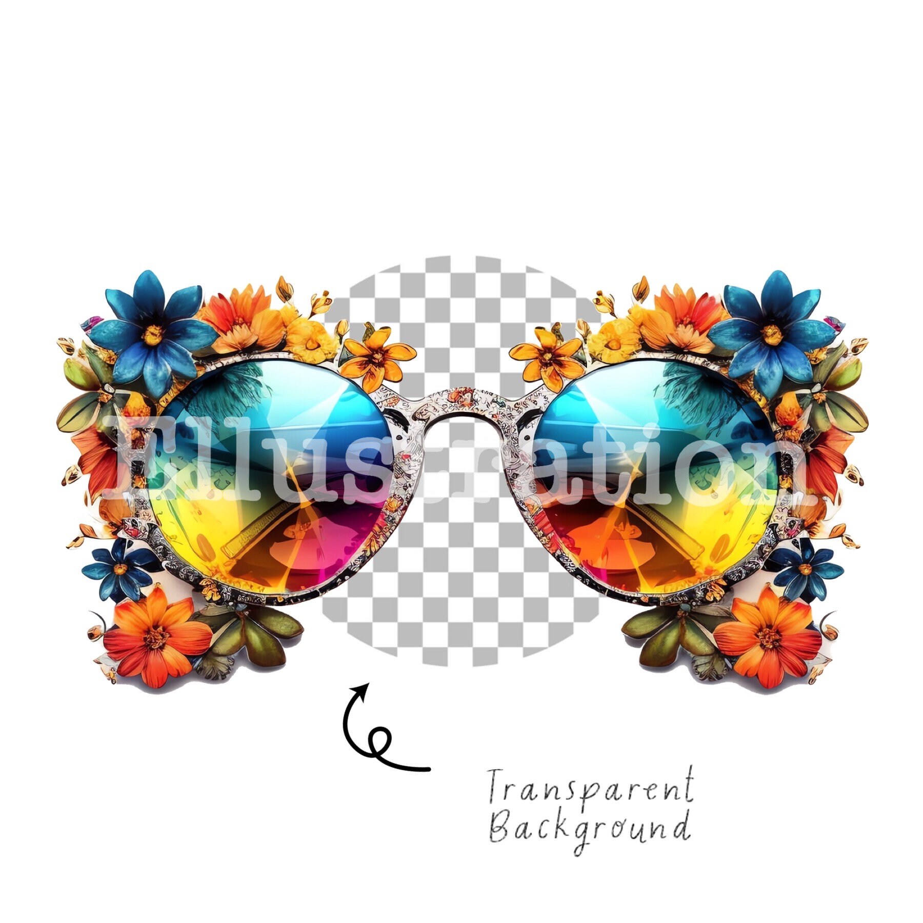 12 Floral Sunglasses Clipart - PNG Files - Transparent Background ...