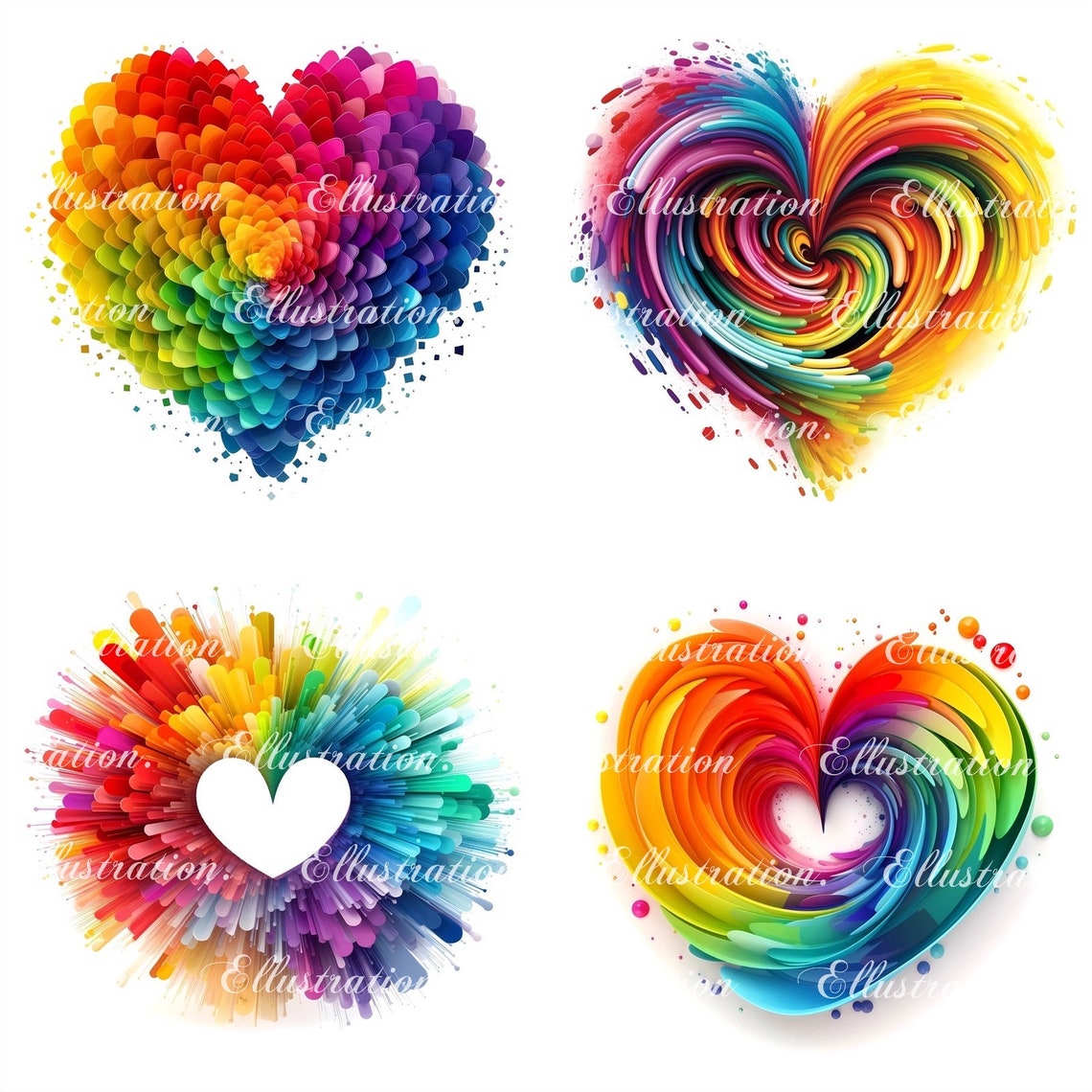 12 Rainbow Love Hearts JPEG Files Digital Paper Commercial Use Rainbow ...