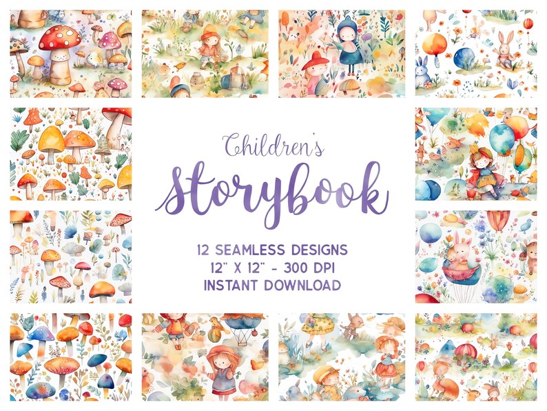 12 Children's Storybook - Seamless Digital Paper - 12 High Quality ...