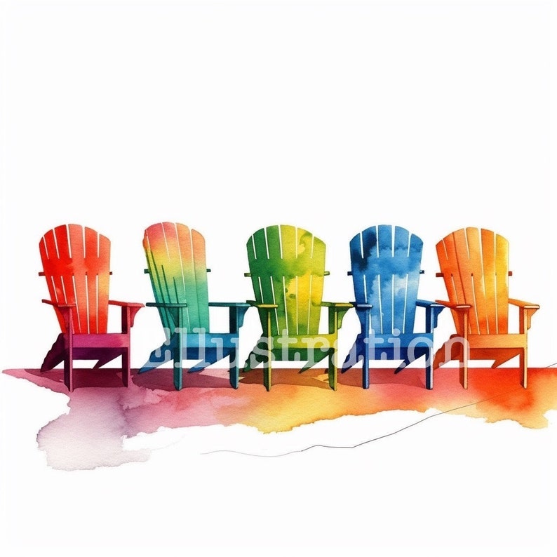 12 Rainbow Beach Chairs - Digital Paper - High Quality Images - 12 JPEG ...