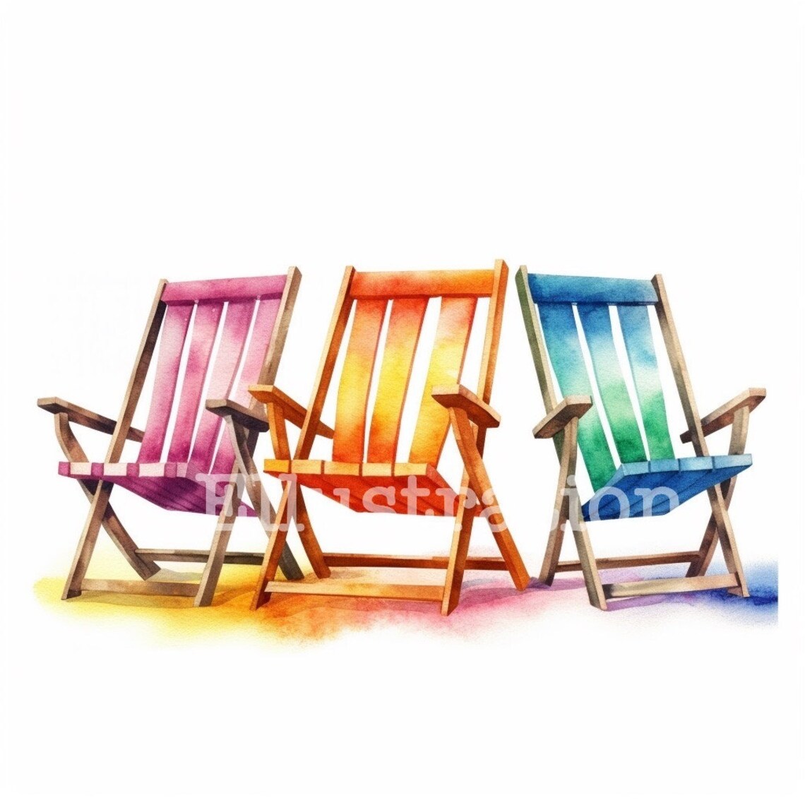 12 Rainbow Beach Chairs - Digital Paper - High Quality Images - 12 JPEG ...