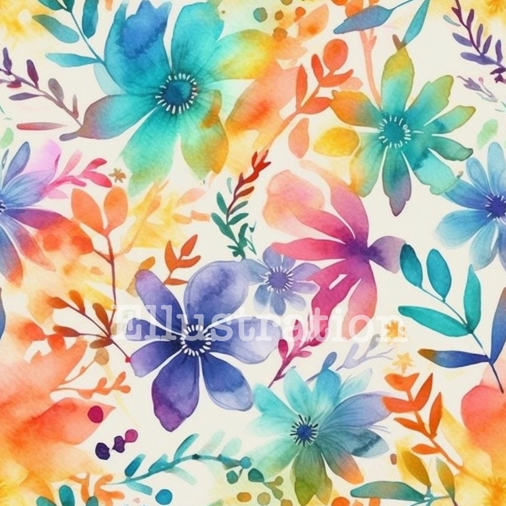 12 Rainbow Floral Medley Digital Paper Hight Quality Seamless Designs ...