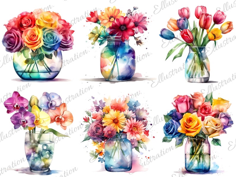 12 Rainbow Flowers Clipart - PNG Files - Transparent BG - Commercial ...