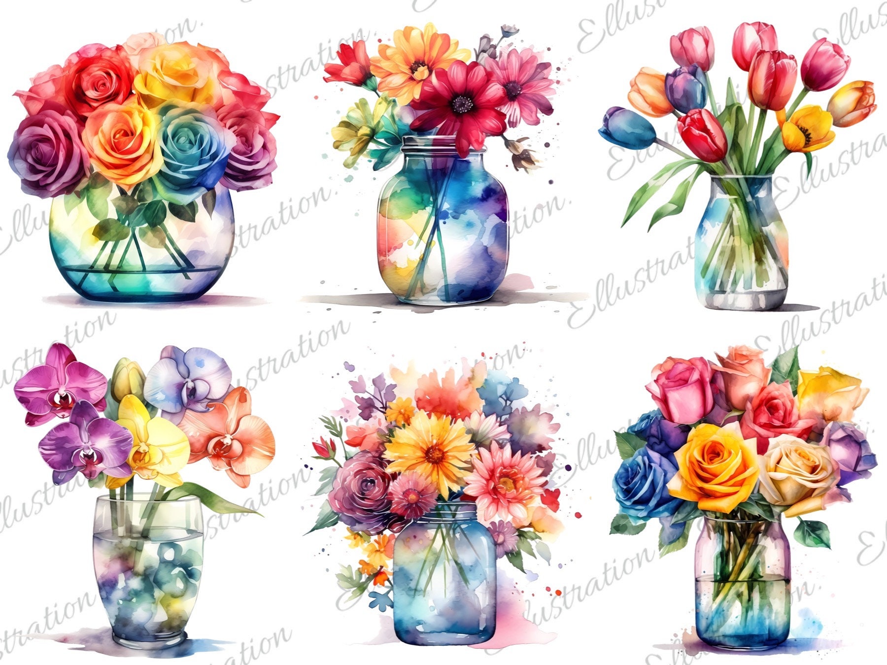 12 Rainbow Flowers Clipart - PNG Files - Transparent BG - Commercial ...