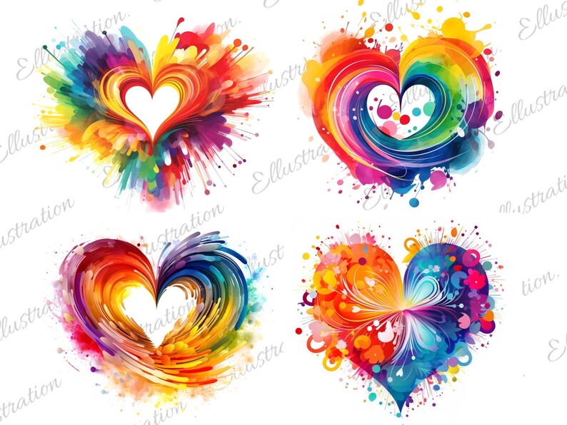 12 Happy Rainbow Love Hearts PNG Files Transparent - Etsy