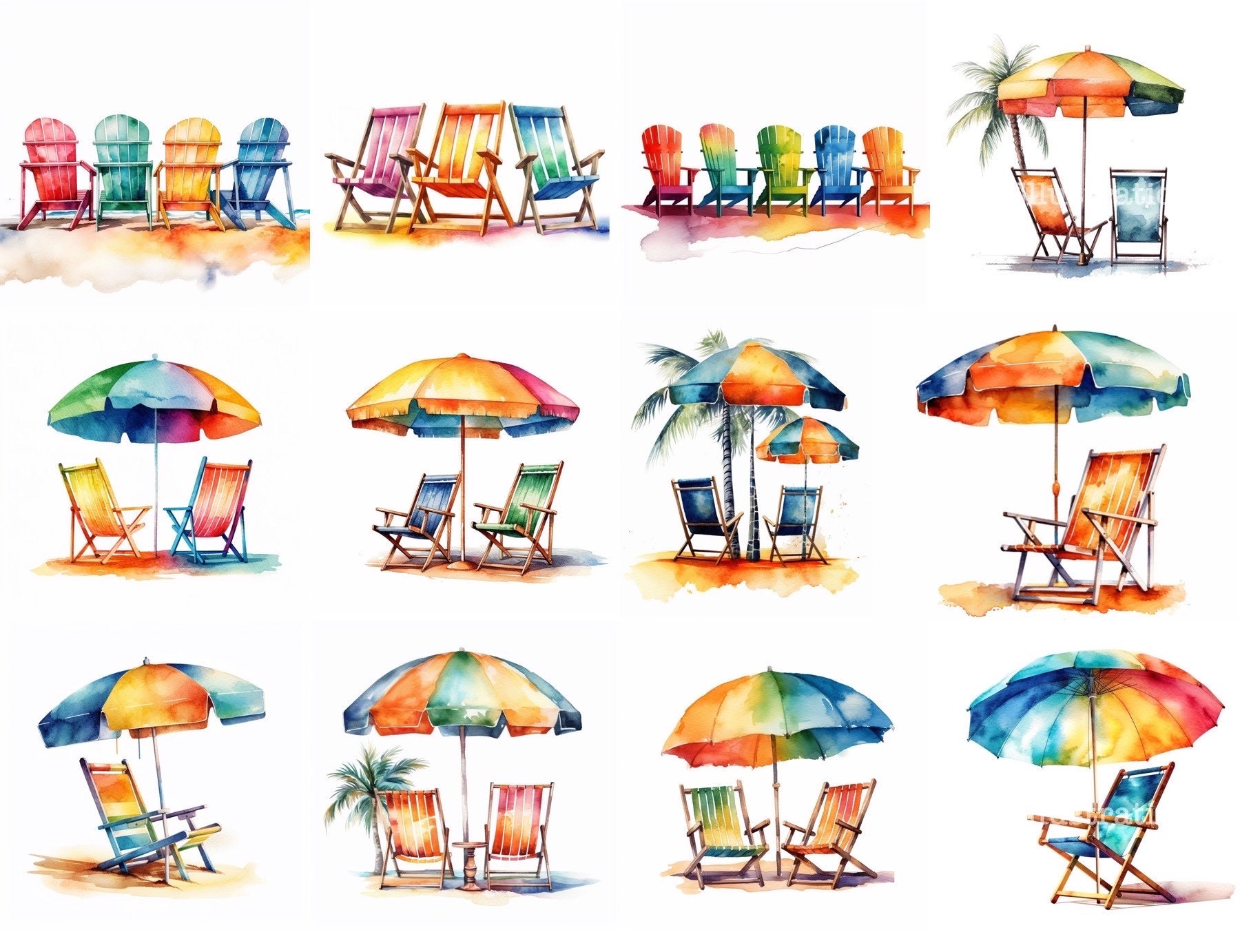 12 Rainbow Beach Chairs - Digital Paper - High Quality Images - 12 JPEG ...