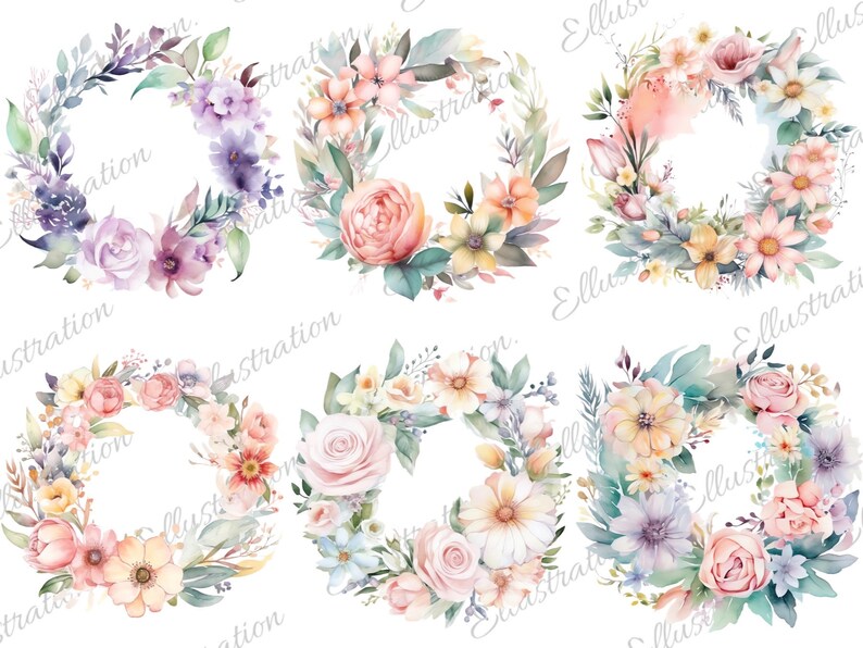 20 Floral Wreaths Clipart PNG Files Digital Art Wall Art Card Making ...