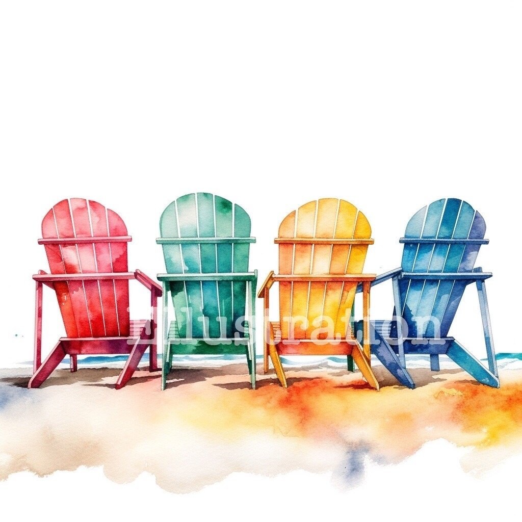 12 Rainbow Beach Chairs - Digital Paper - High Quality Images - 12 JPEG ...