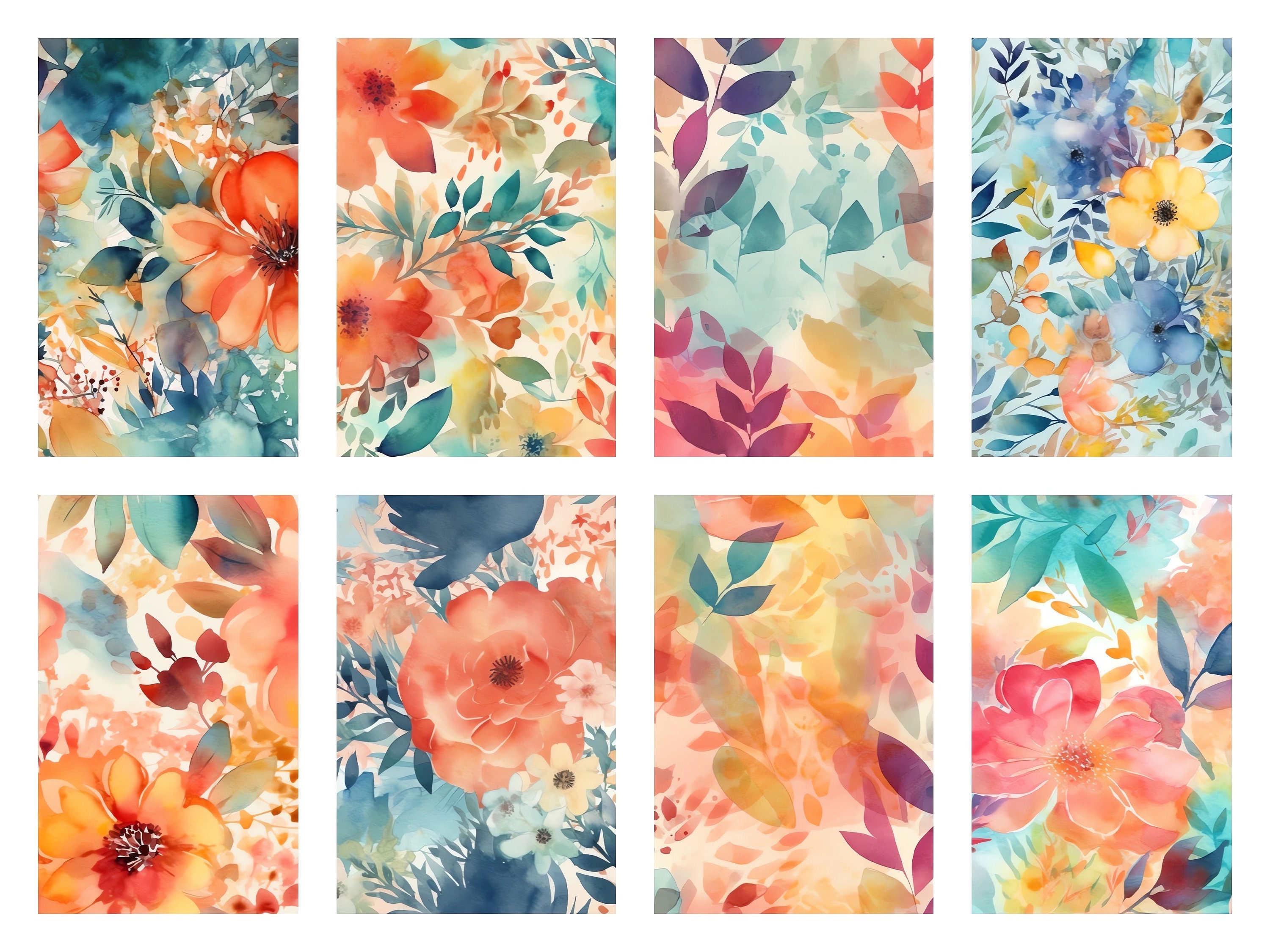 8 Watercolor Floral Medley - Digital Paper - Seamless Designs - Wedding ...
