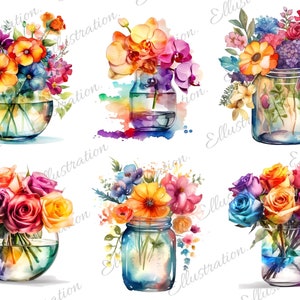 12 Rainbow Flowers Clipart - PNG Files - Transparent BG - Commercial ...