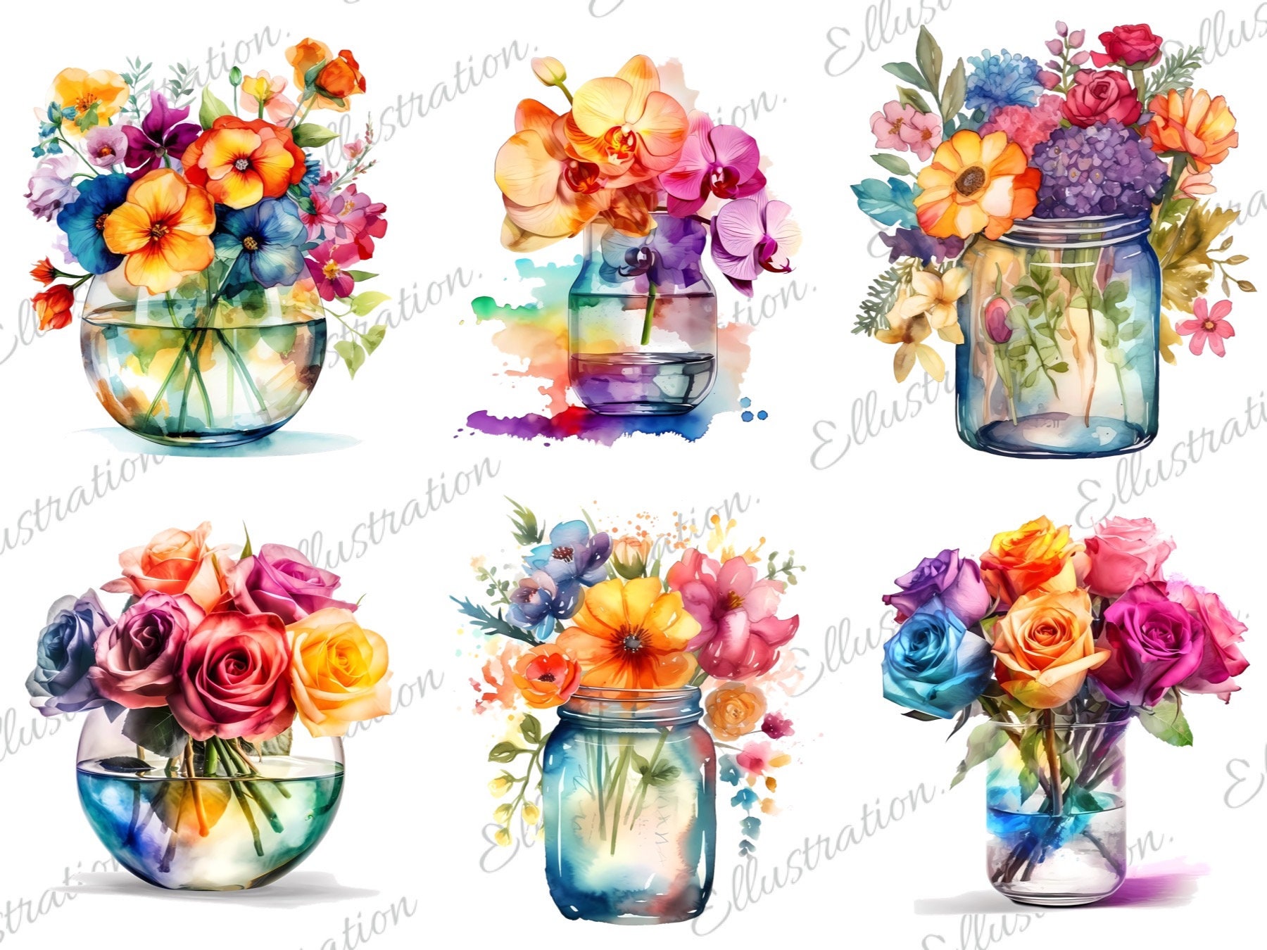12 Rainbow Flowers Clipart - PNG Files - Transparent BG - Commercial ...