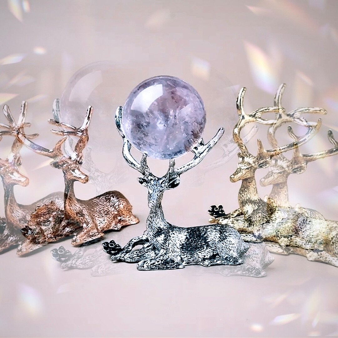 Beautiful Deer Crystal Sphere Stand Holder Home Decor Figurine Statue ...