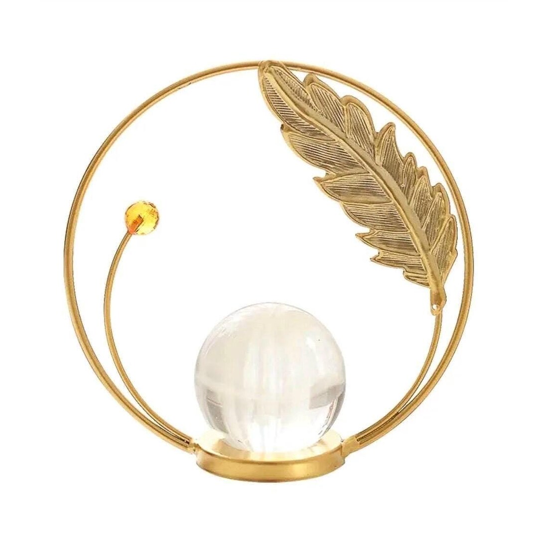 Beautiful Golden Leaf Crystal Sphere Display Stand | Feather Crystal ...