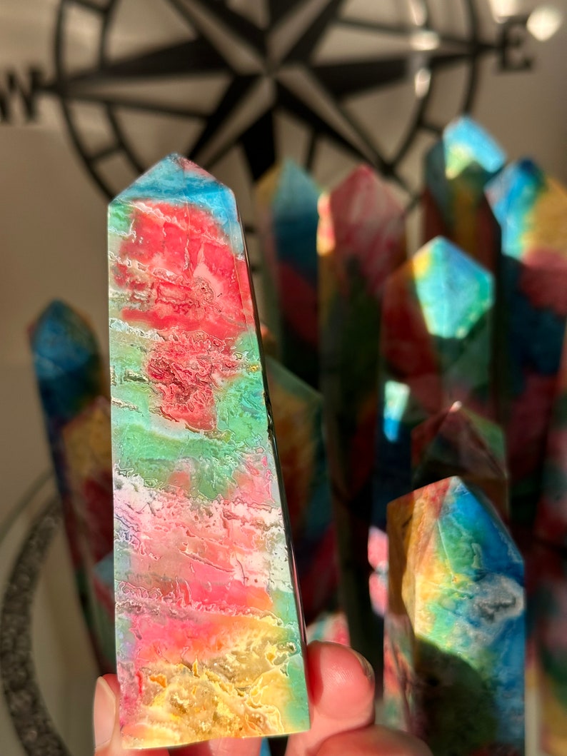 Rainbow Crystal Tower Color-enhanced Snow Agate Plume Agate - Etsy