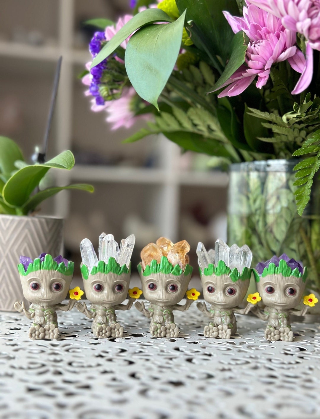 Adorable Baby Groot Natural Crystal Cluster Figurine Amethyst - Etsy