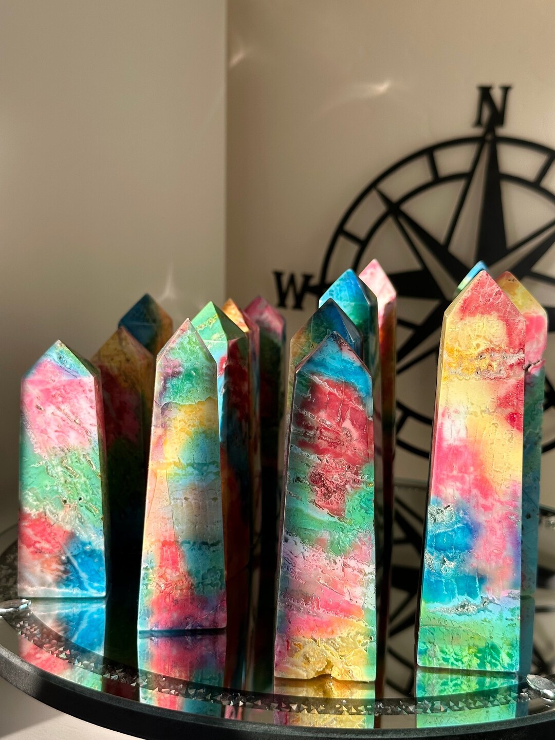 Rainbow Crystal Tower Color-enhanced Snow Agate Plume Agate Tower - Etsy