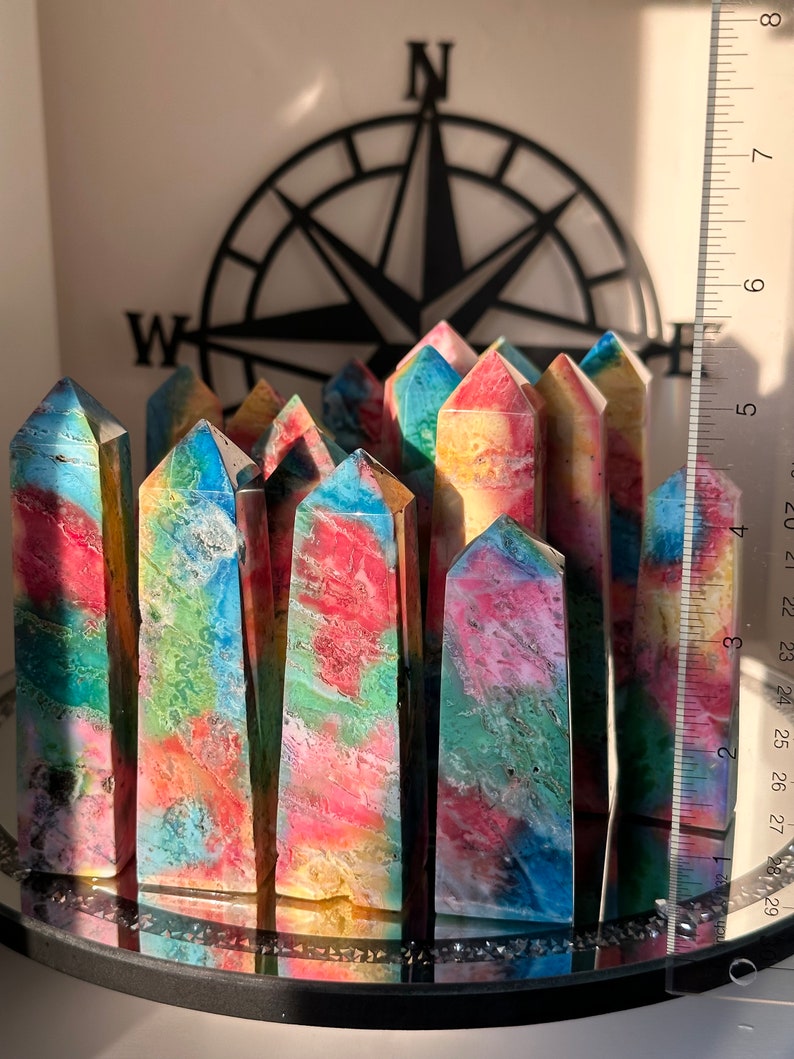 Rainbow Crystal Tower Color-enhanced Snow Agate Plume Agate - Etsy