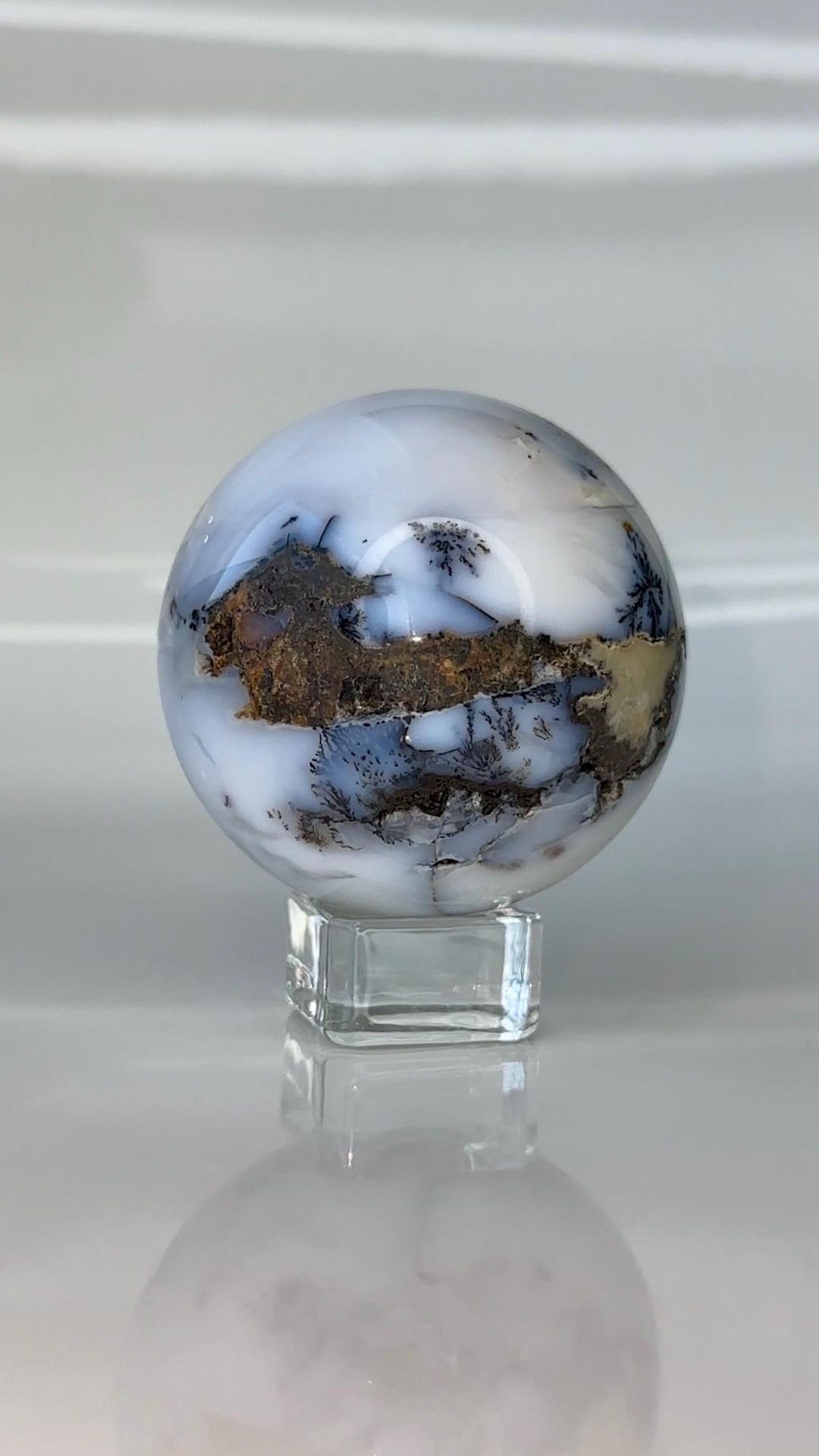 2.4” Dendritic Plume Agate Crystal Sphere: Natural Druzy Snow Agate ...
