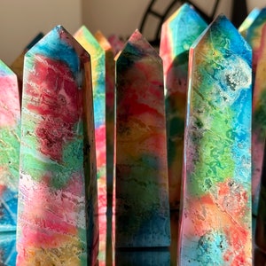 Rainbow Crystal Tower Color-enhanced Snow Agate Plume Agate Tower - Etsy