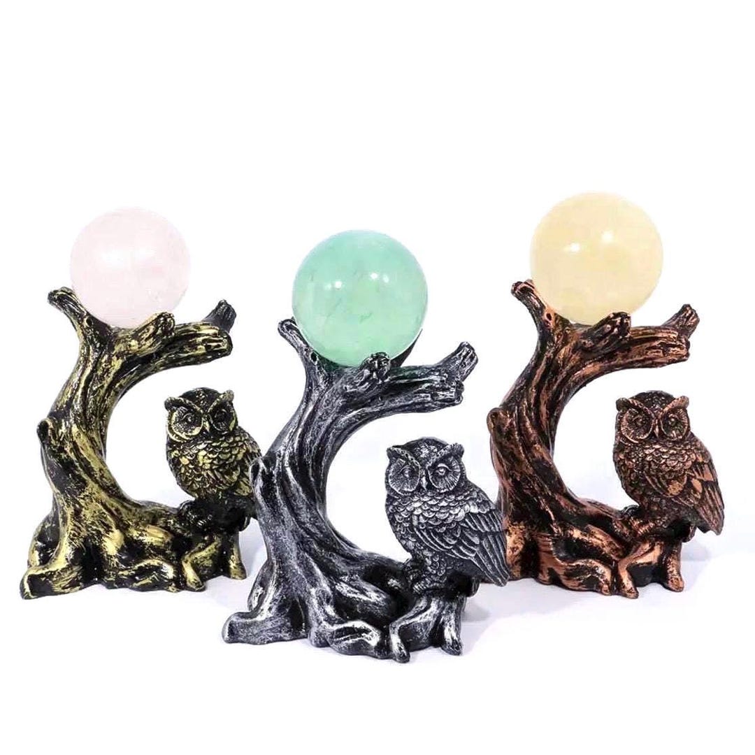 Owl Crystal Sphere Display Stand Stand: Resin Tree Branch Ball Base ...