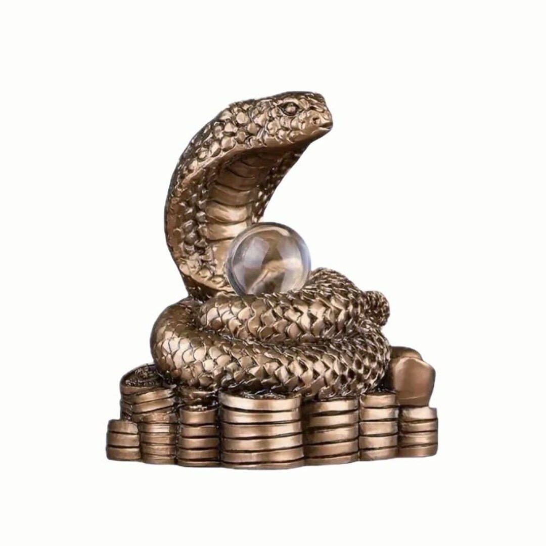 Small Cobra Lucky Snake Crystal Sphere Stand Holder | Golden Money ...