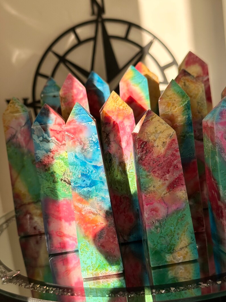 Rainbow Crystal Tower Color-enhanced Snow Agate Plume Agate - Etsy